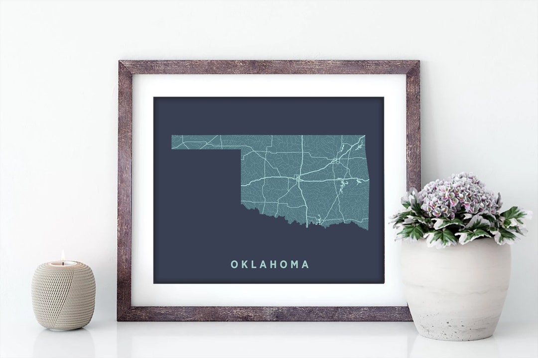 Oklahoma State Map Print - Wall Art - Oklahoma Print - Etsy