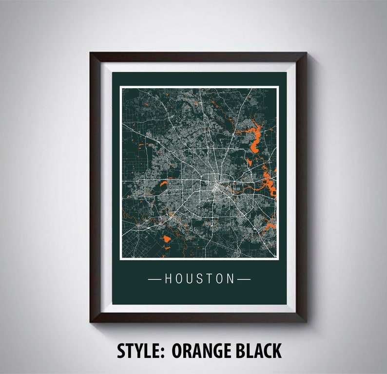 Map of Houston TX Houston Map Houston Poster Office | Etsy