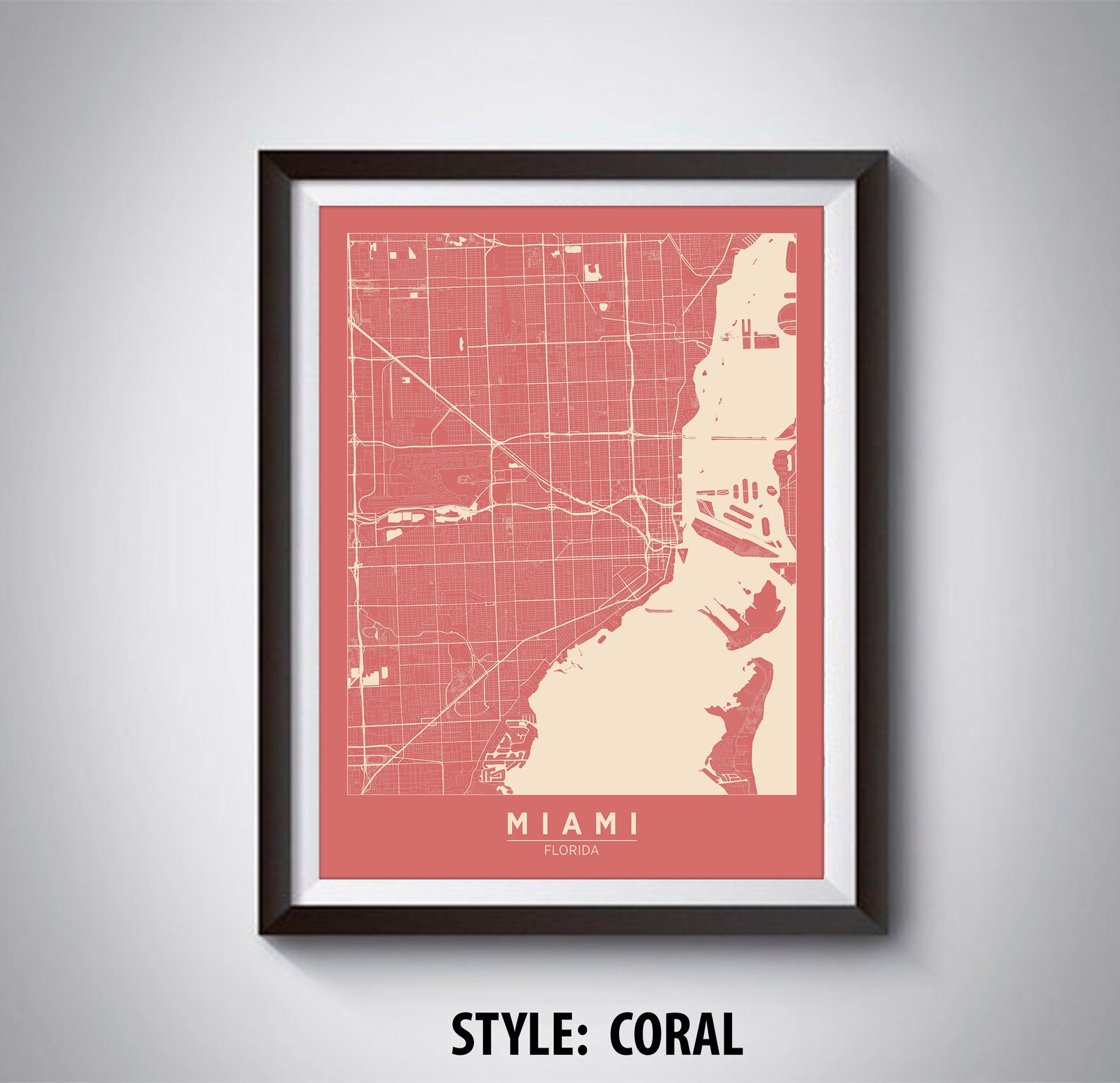 Map of Miami FL Miami Map Miami Poster Office Décor - Etsy