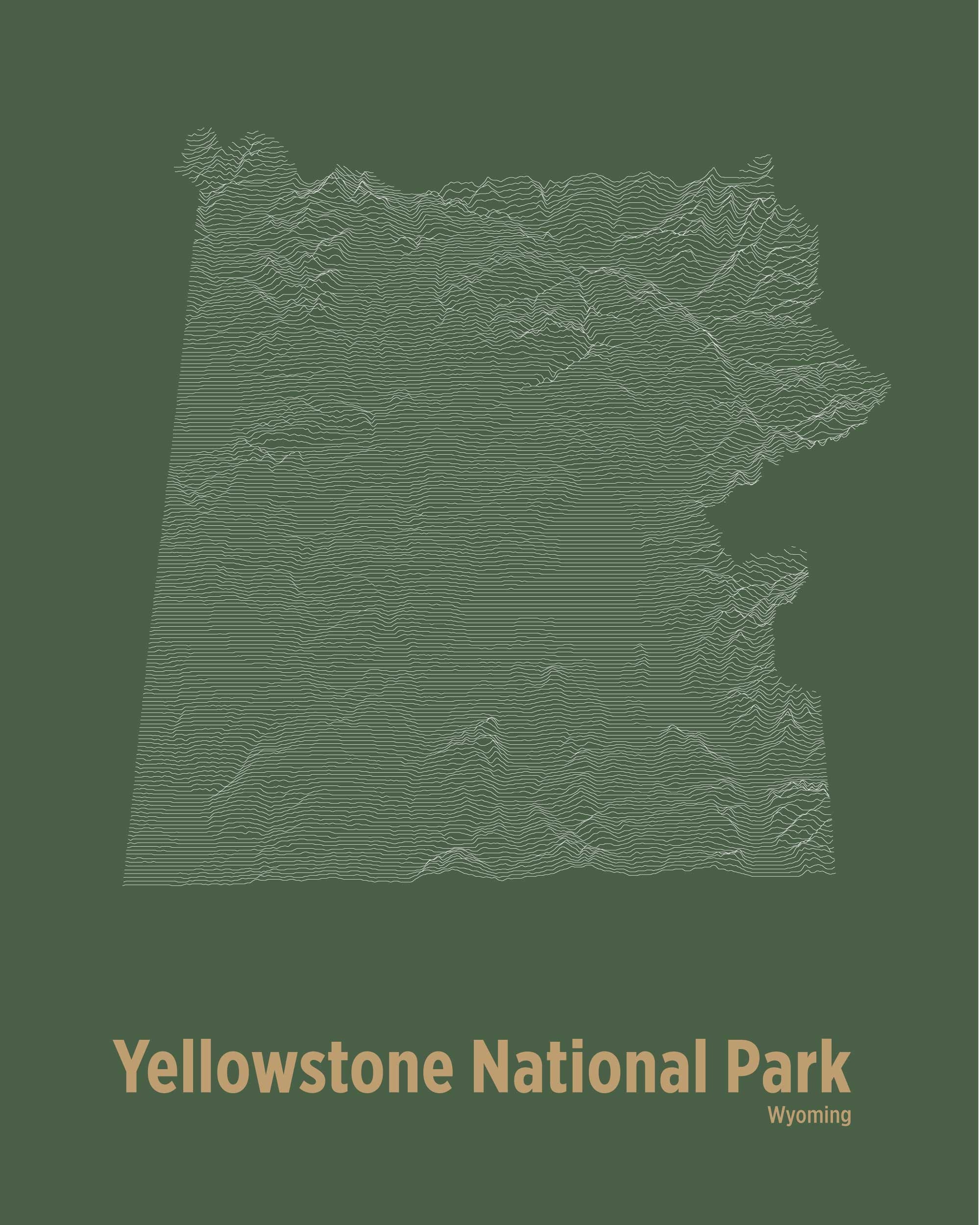 Yellowstone National Park Ridgeline Map - Geographic Contours Print of ...