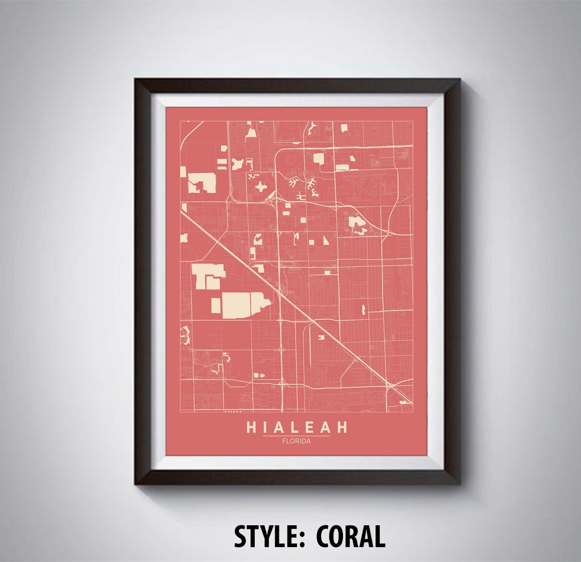 Map of Hialeah FL Hialeah Map Hialeah Poster Office - Etsy