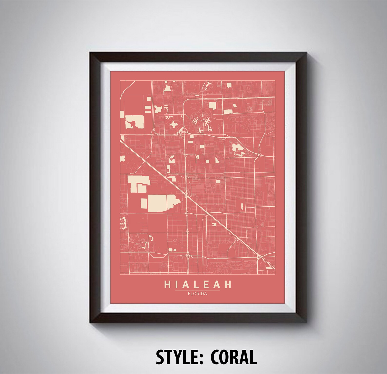 Map of Hialeah FL Hialeah Map Hialeah Poster Office | Etsy