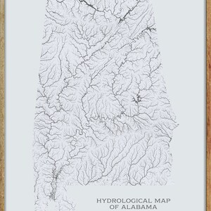 Alabama Hydrological Map of Rivers and Lakes, Alabama Rivers Poster Map ...
