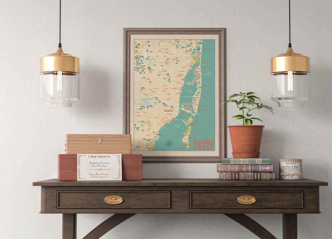 Miami Coast Map - Coast of Miami Map Print - Miami Coast Map - Poster ...