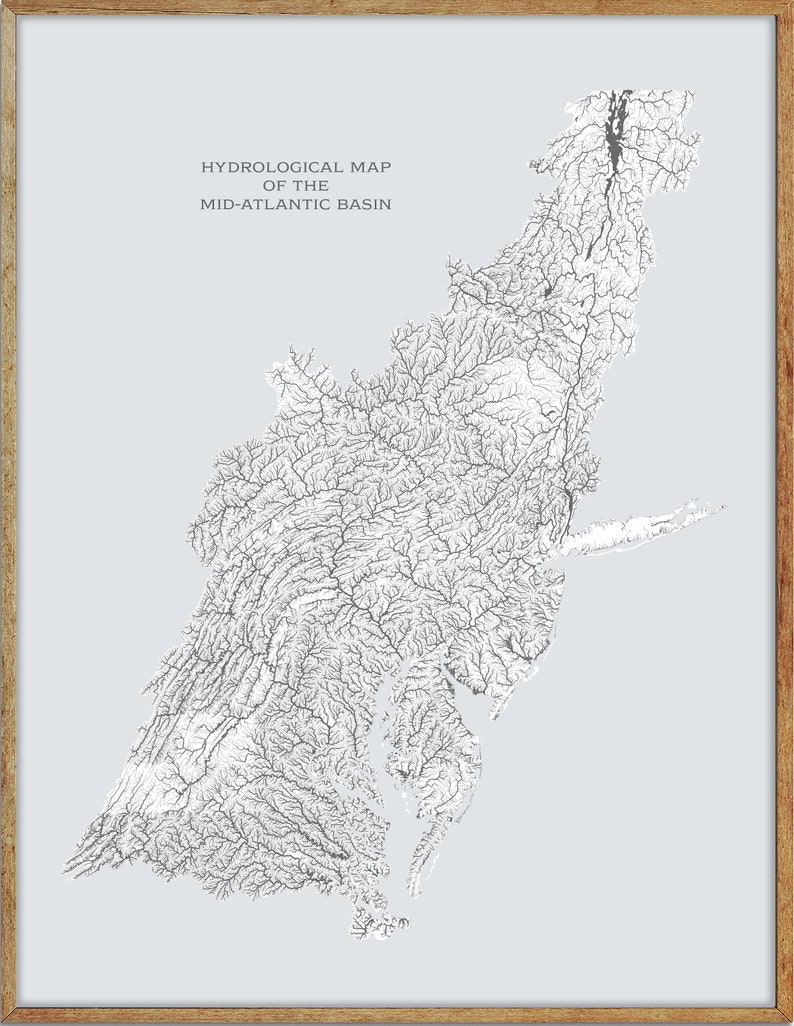 Mid-Atlantic Basin Hydrological Map of Rivers and Lakes | Etsy