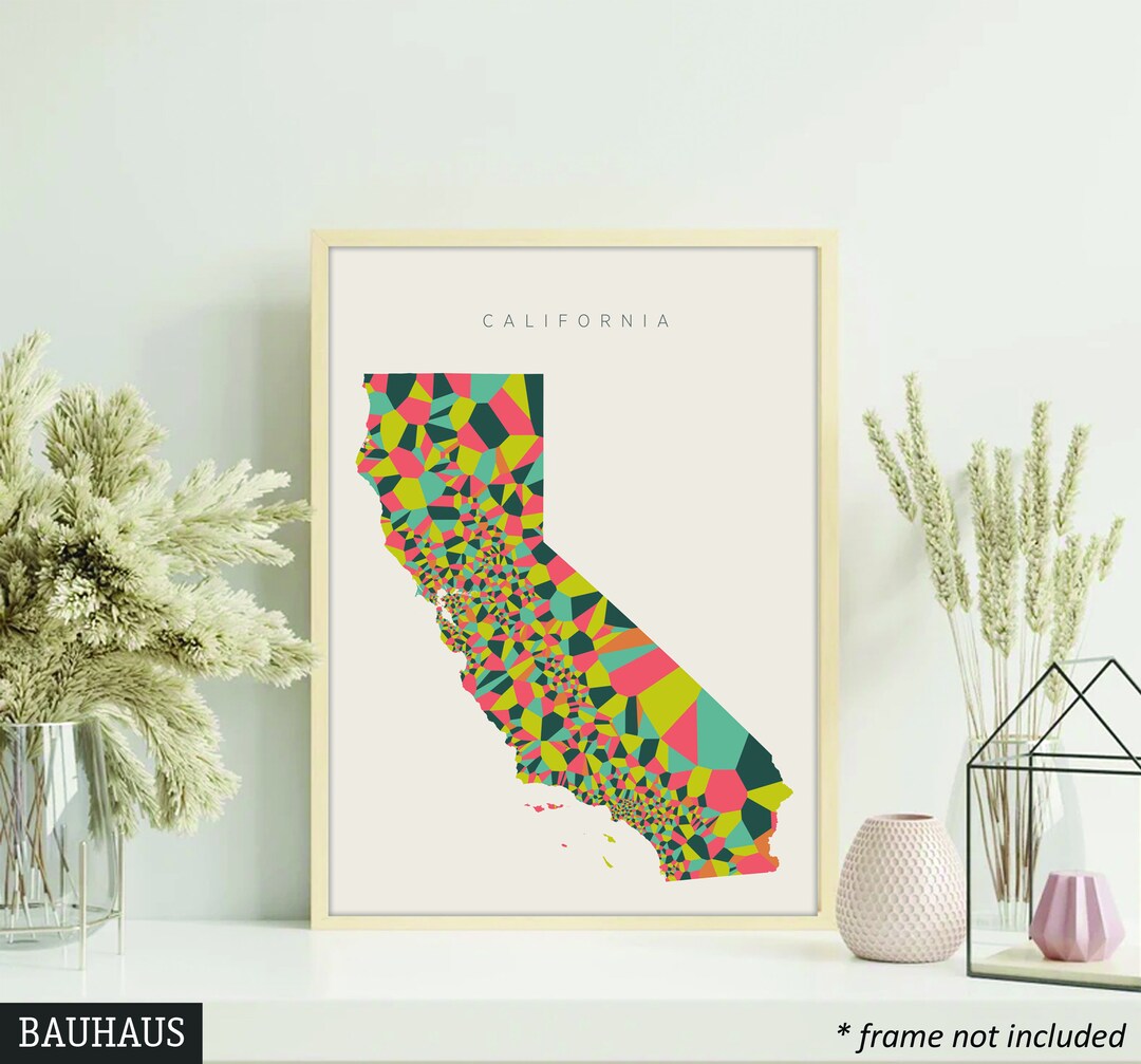 California Polygon Map Print, Dimensional Midcentury Wall Art ...