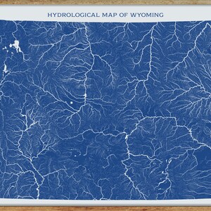 Wyoming Hydrological Map of Rivers and Lakes, Wyoming Rivers Poster Map ...