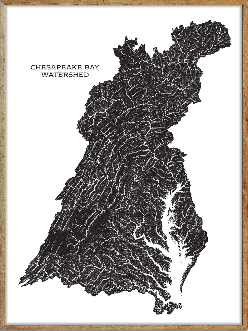 Chesapeake Bay Watershed Map of Rivers and Lakes | Etsy