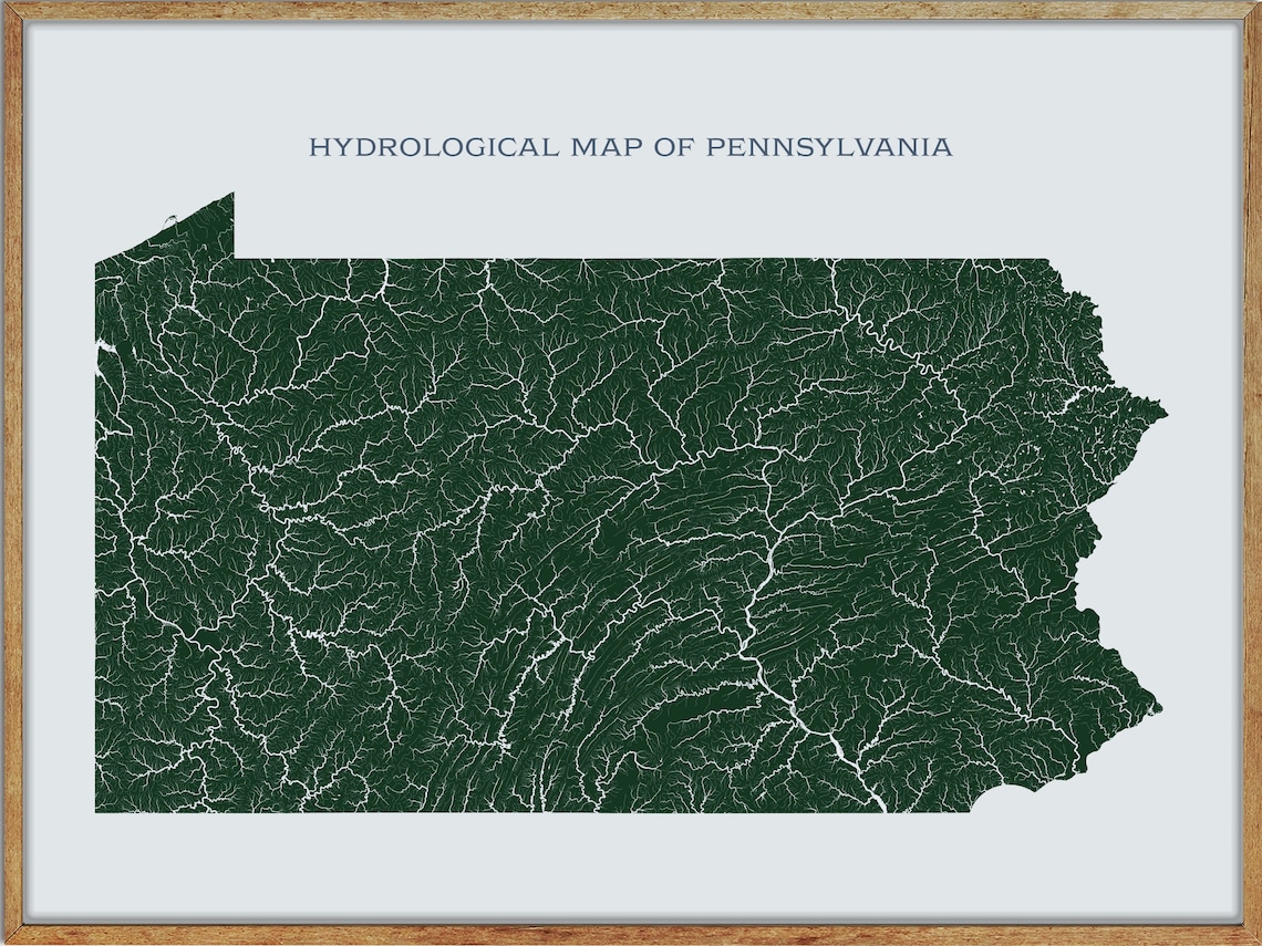 Pennsylvania Hydrological Map of Rivers and Lakes - Etsy