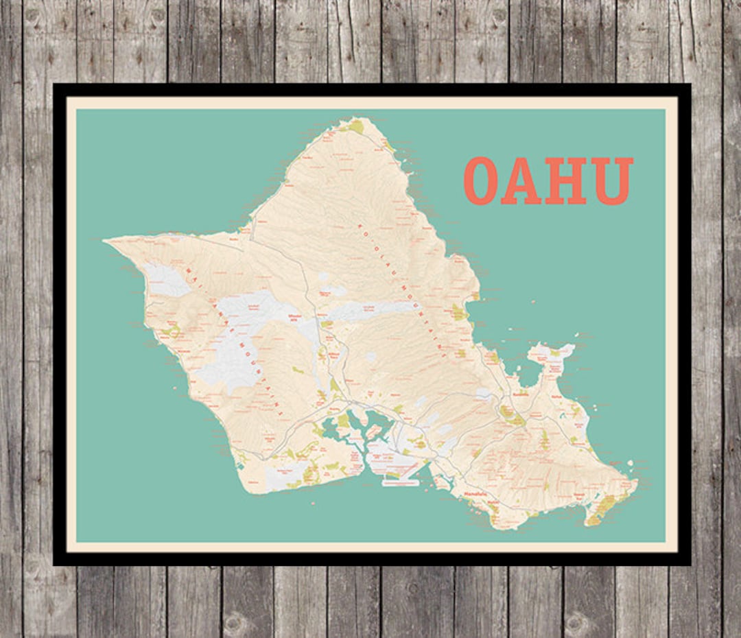 Oahu, Hawaii Island Map - O'ahu Gift Print Wall Art - Etsy
