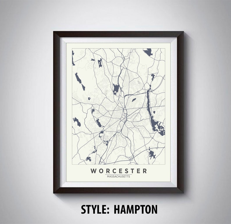 Map of Worcester MA Worcester Map Worcester Poster - Etsy