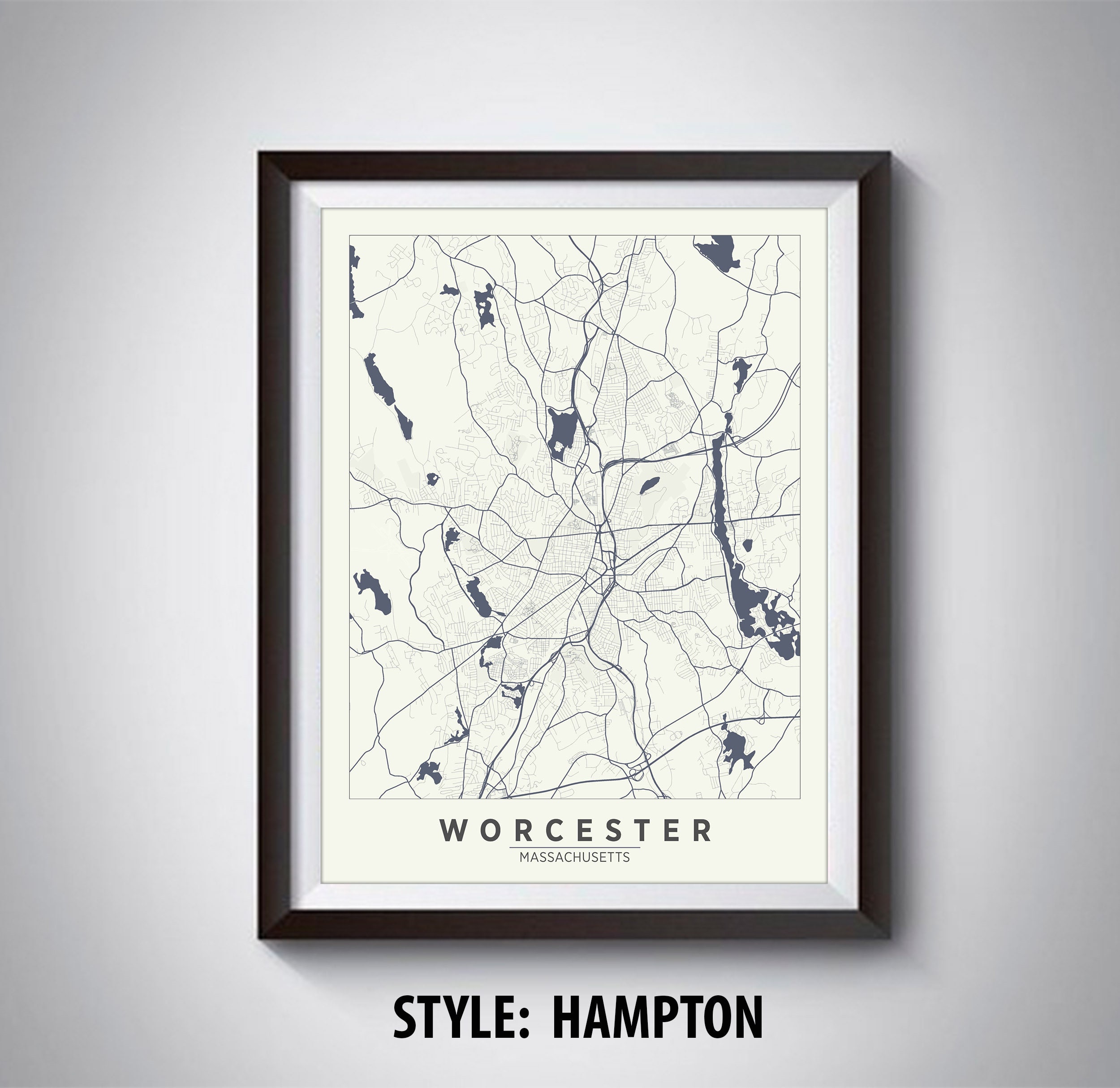 Map of Worcester MA Worcester Map Worcester Poster - Etsy