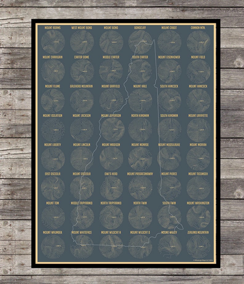 New Hampshire 48 4000 Footers Mountain Contours 4k NH Map - Etsy