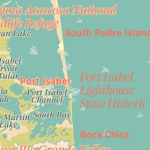 Texas Coast Map - Coastal Texas Map Print - Beach Map - Poster Retro ...