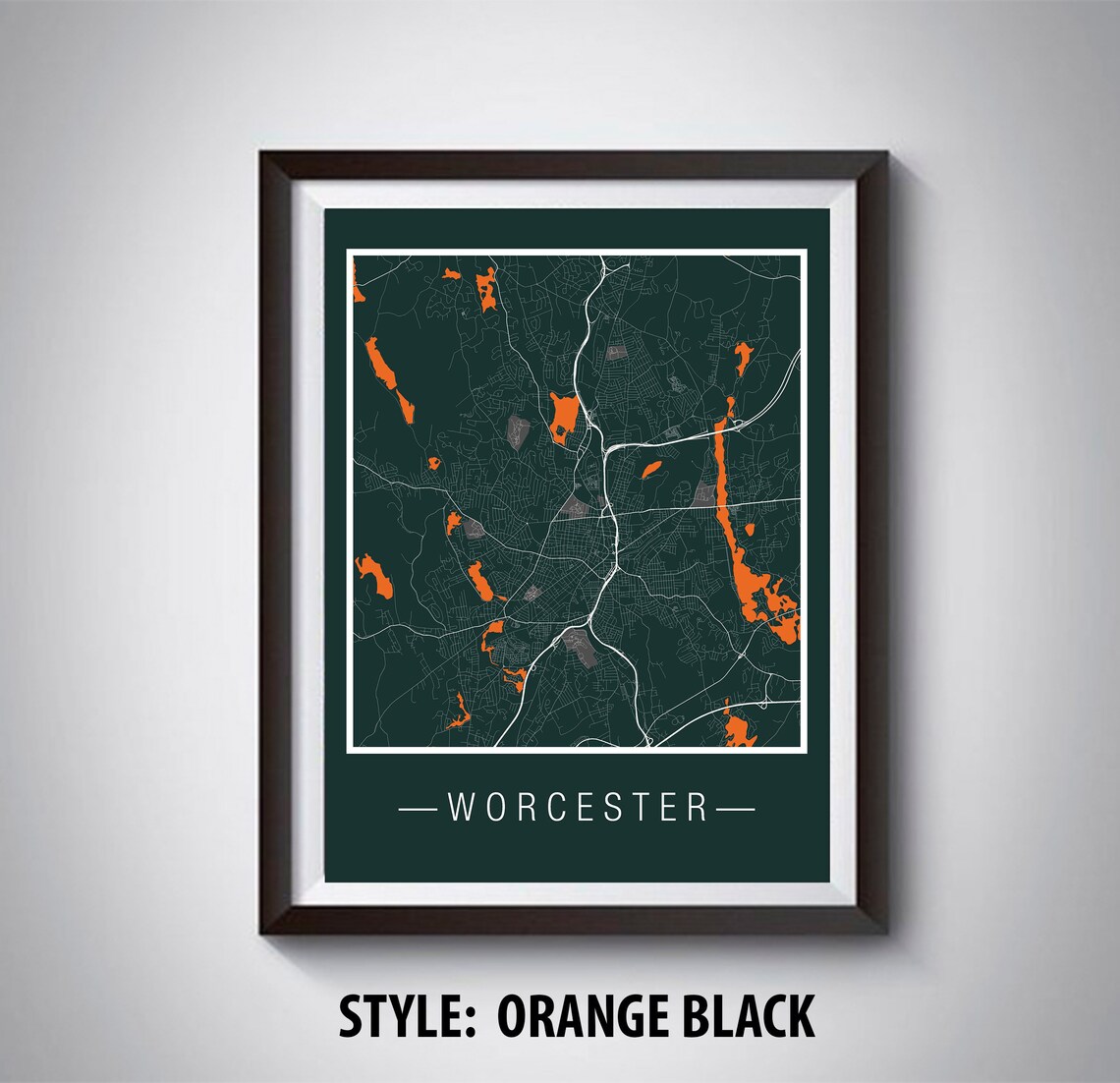Map of Worcester MA Worcester Map Worcester Poster - Etsy