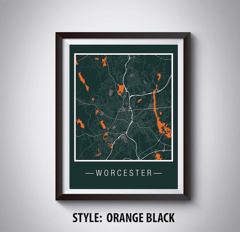 Map of Worcester MA Worcester Map Worcester Poster - Etsy