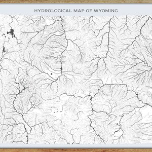 Wyoming Hydrological Map of Rivers and Lakes, Wyoming Rivers Poster Map ...