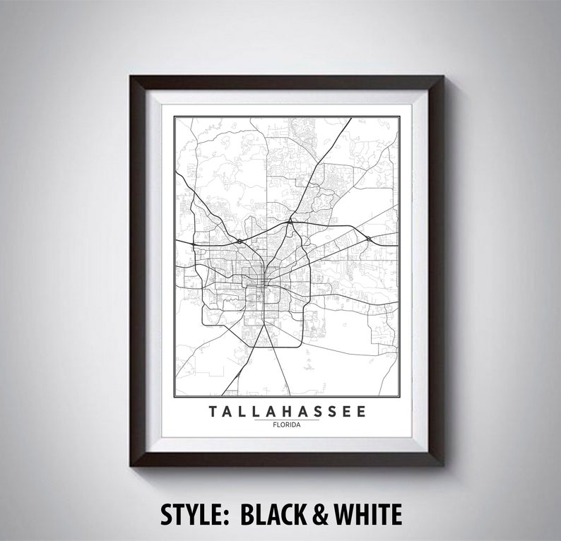 Map of Tallahassee FL Tallahassee Map Tallahassee Poster - Etsy