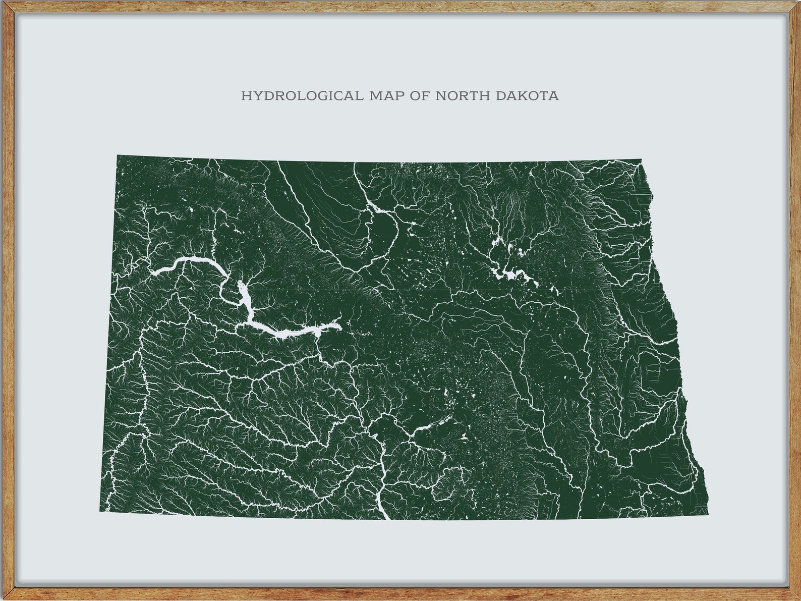 North Dakota Hydrological Map of Rivers and Lakes North - Etsy