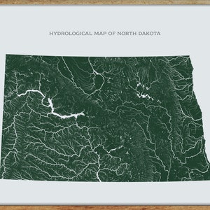 North Dakota Rivers and Lakes Map Poster: Hydrological Art Print - Etsy