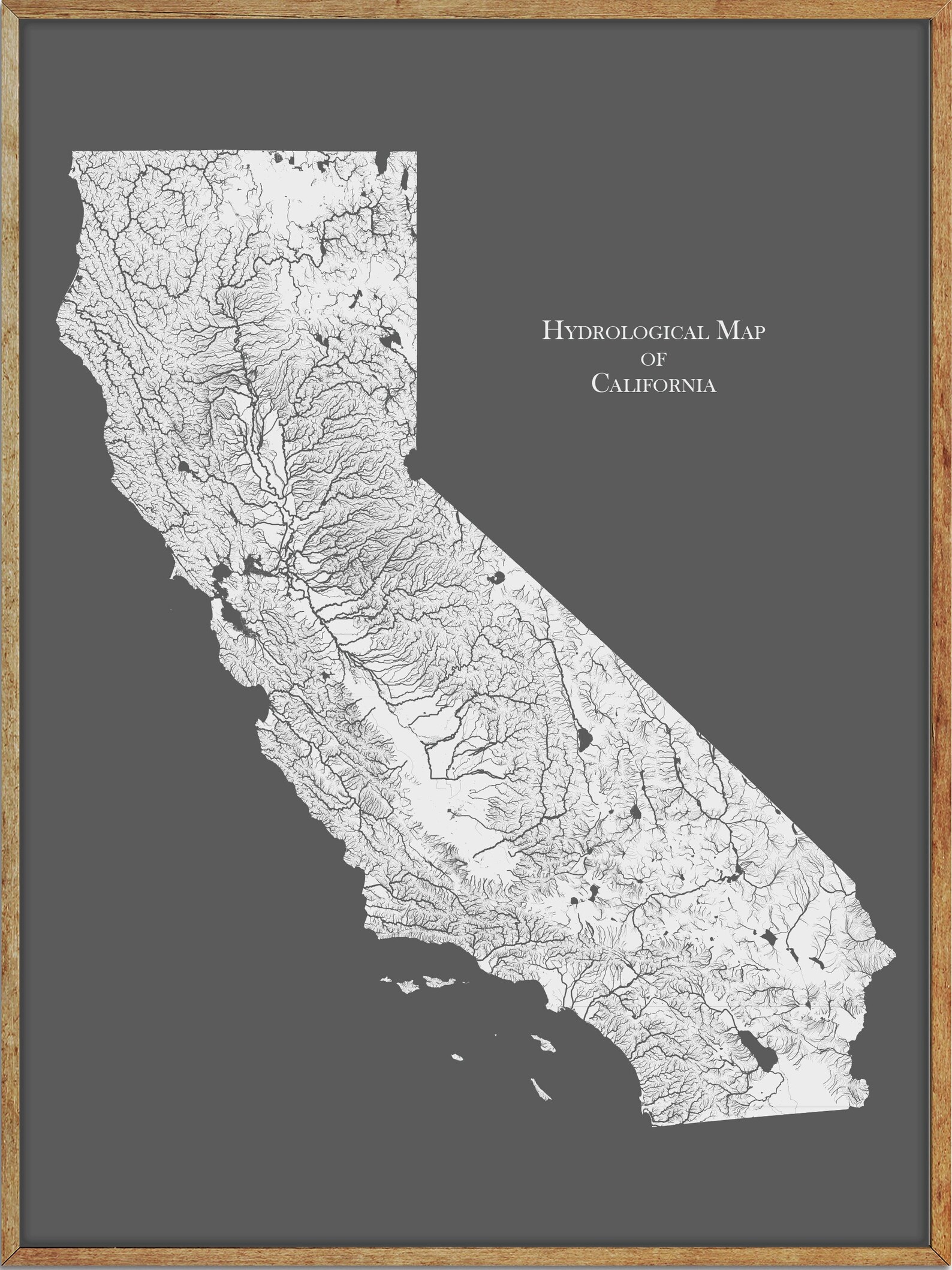 California Hydrological Map of Rivers and Lakes California | Etsy