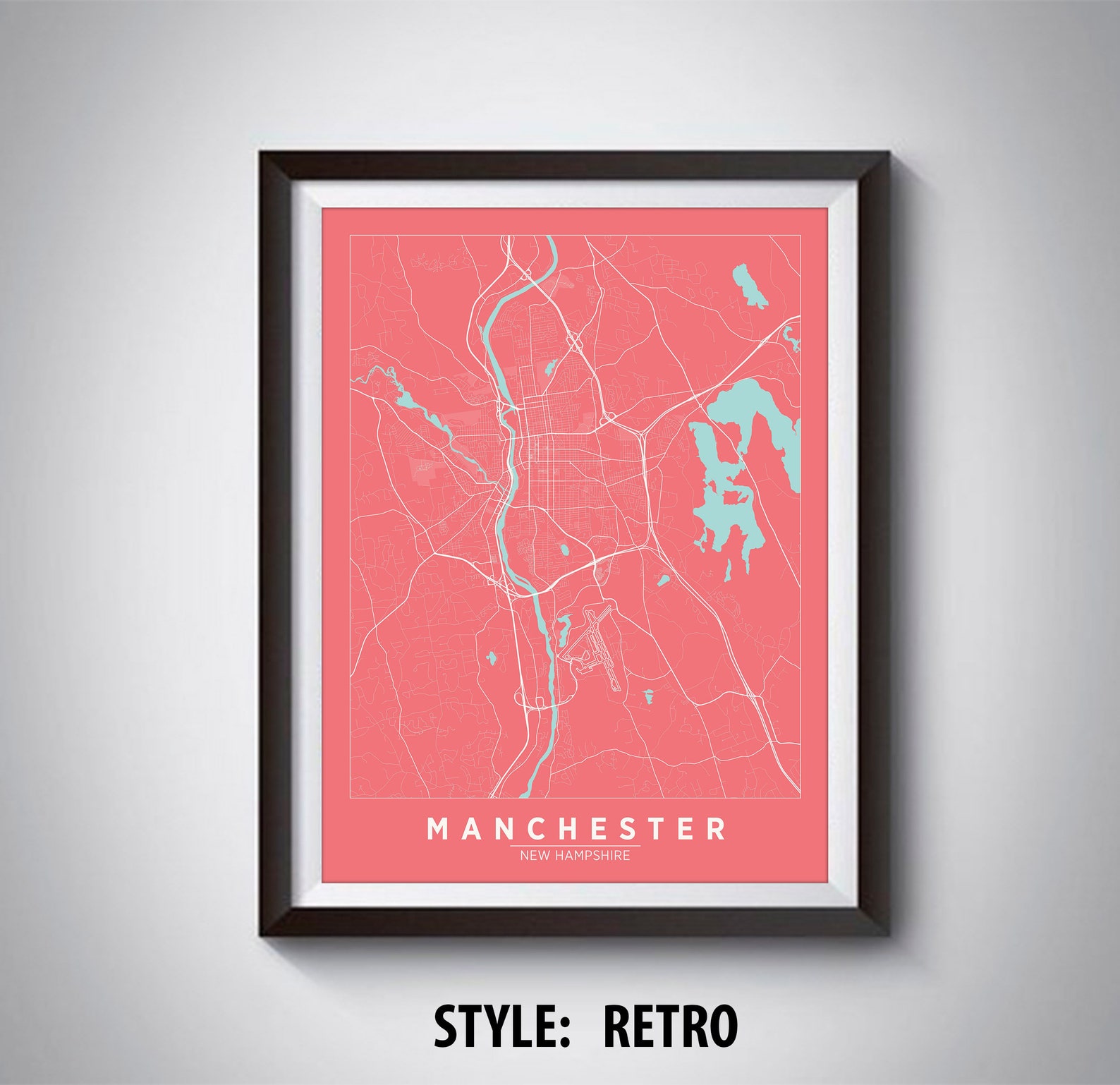 Map of Manchester NH Manchester Map Manchester Poster - Etsy