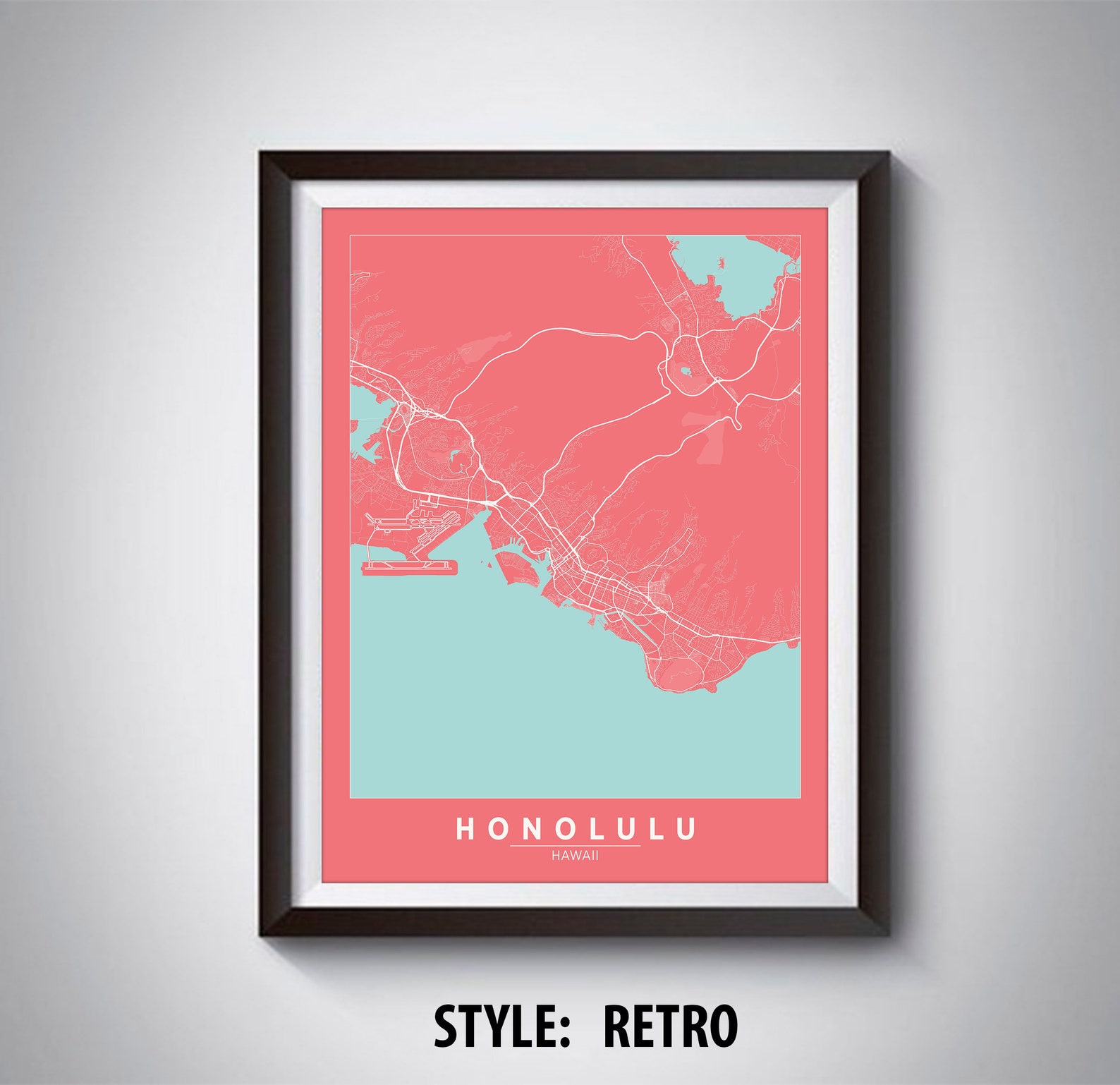 Map of Honolulu HI Honolulu Map Honolulu Poster Office - Etsy