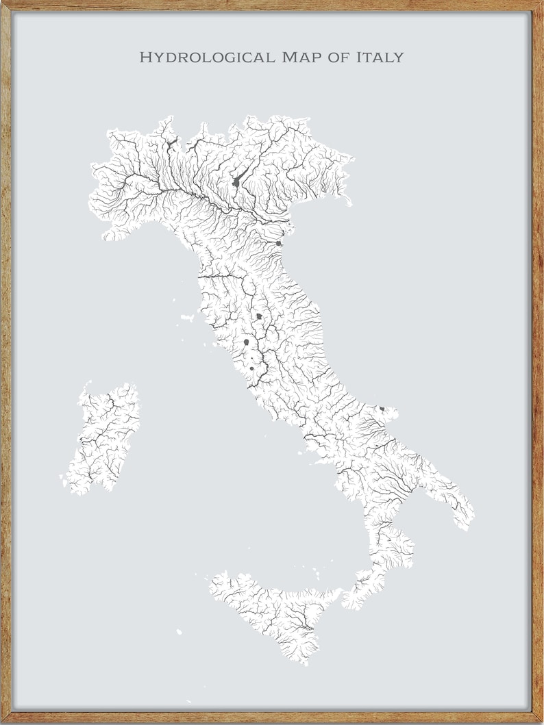 Italy Hydrological Map of Rivers and Lakes Map of Italy | Etsy