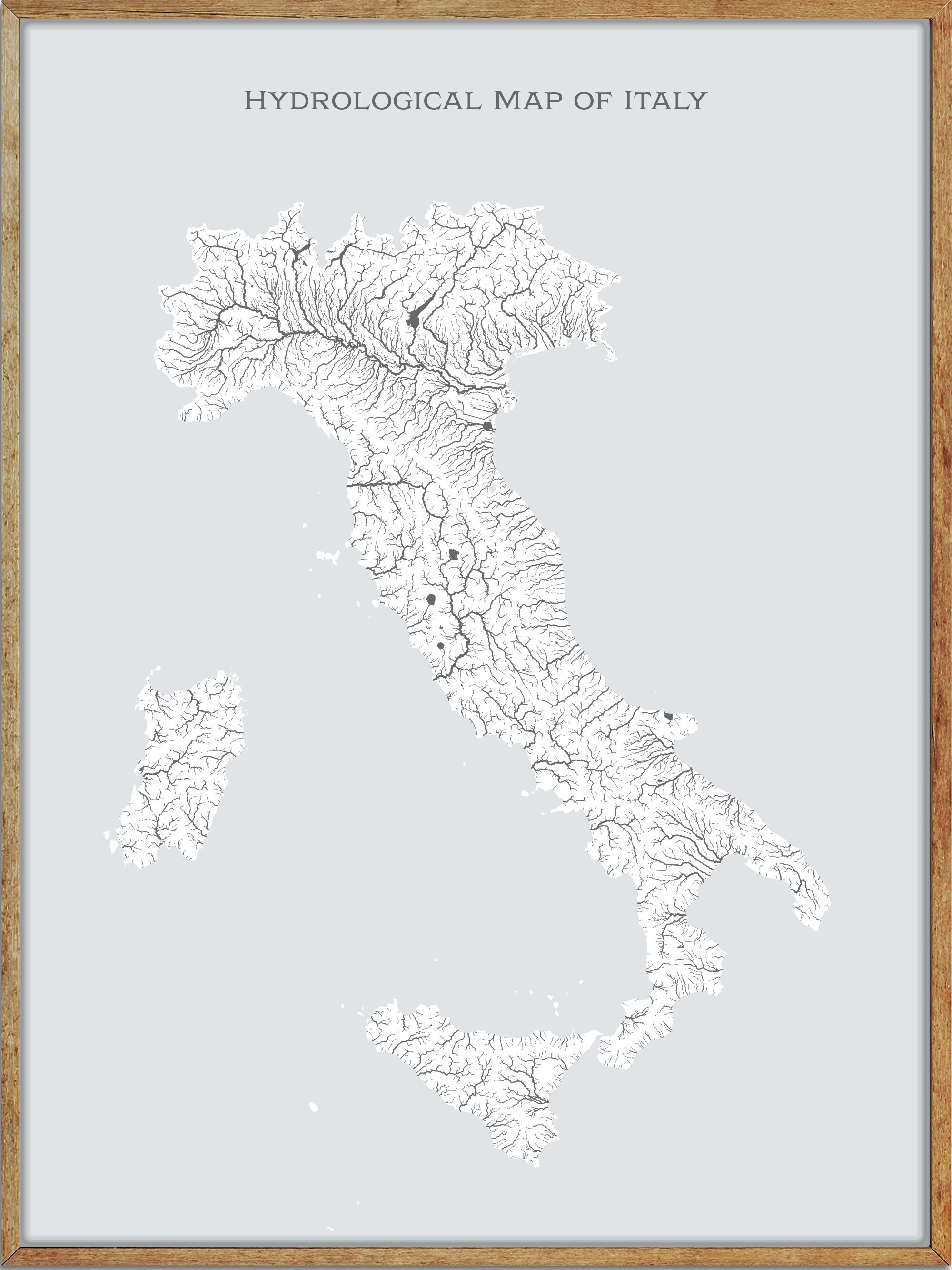 Italy Hydrological Map of Rivers and Lakes Map of Italy | Etsy