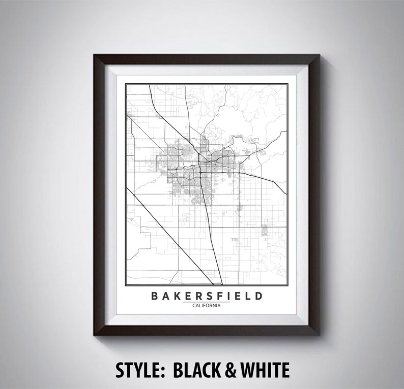Map of Bakersfield CA Bakersfield Map Bakersfield Poster - Etsy