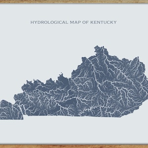 Kentucky Hydrological Map of Rivers and Lakes, Kentucky Rivers Poster ...
