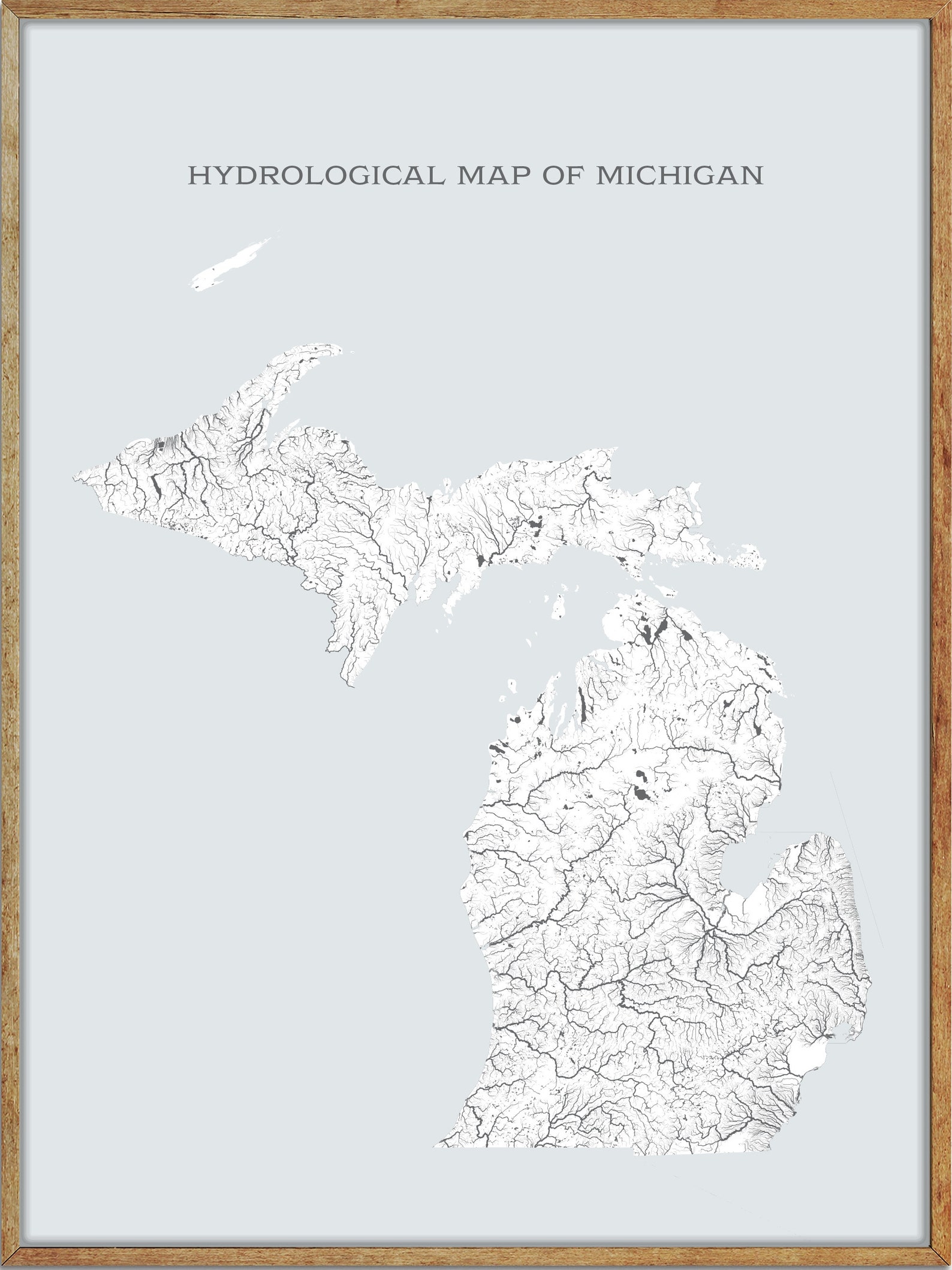 Michigan Rivers and Lakes Map: Hydrological Poster Print - Etsy