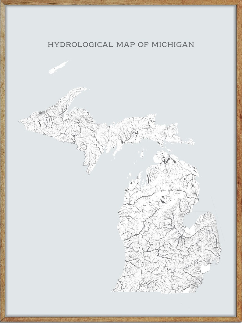 Michigan Rivers and Lakes Map: Hydrological Poster Print - Etsy