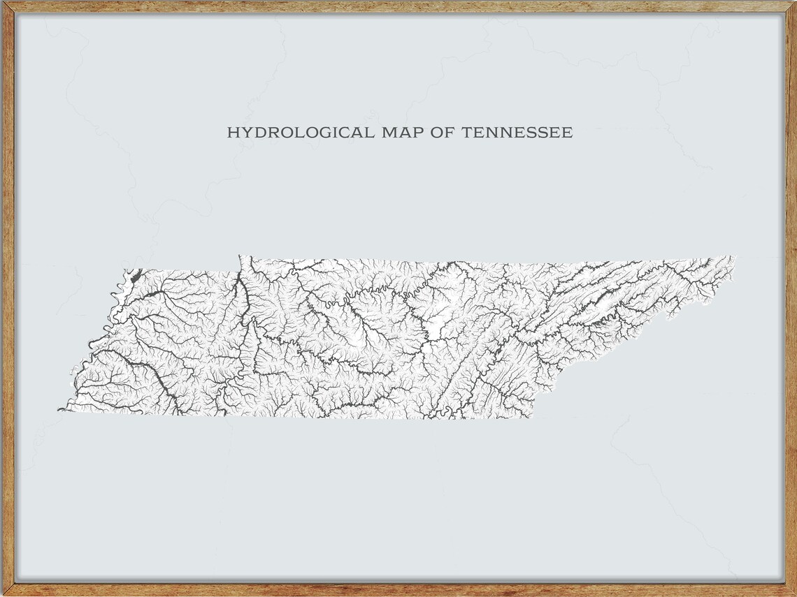 Tennessee Hydrological Map of Rivers and Lakes Tennessee | Etsy