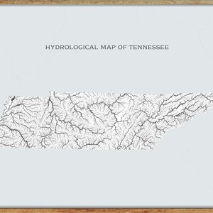 Tennessee Hydrological Map of Rivers and Lakes, Tennessee Rivers Poster ...