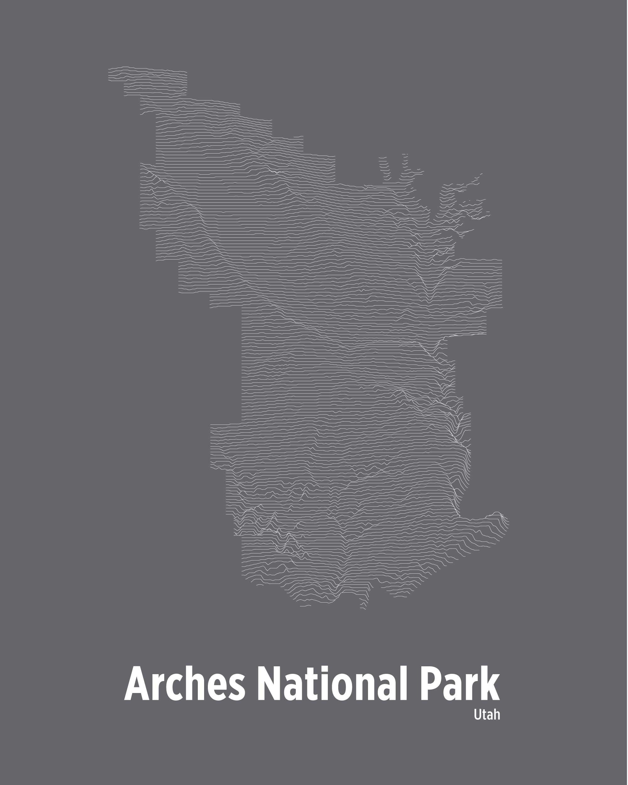 Arches National Park Ridgeline Map - Geographic Contours Print of ...