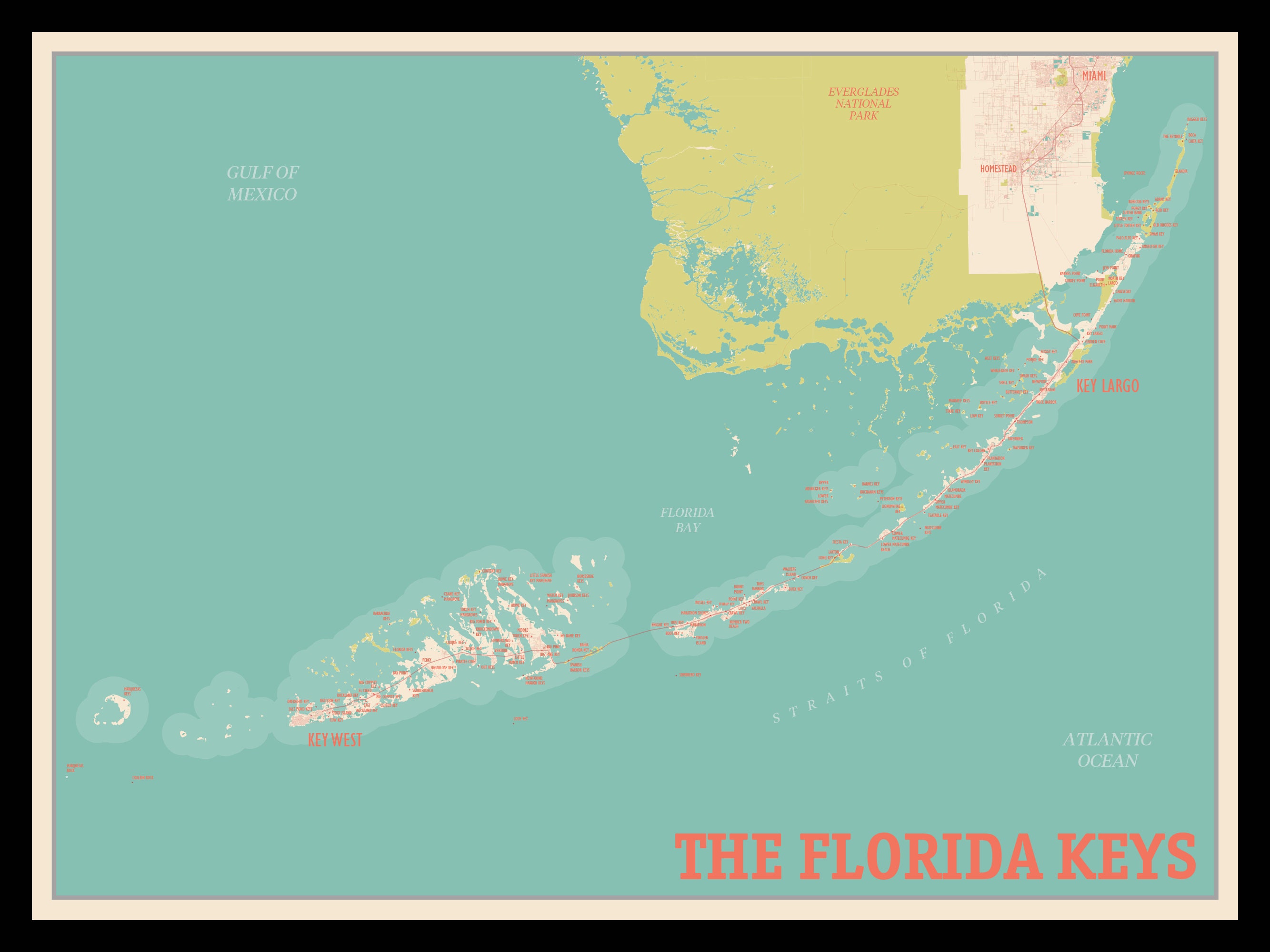 Florida Keys Map Print: Retro Tropical Style, Key West Poster - Etsy