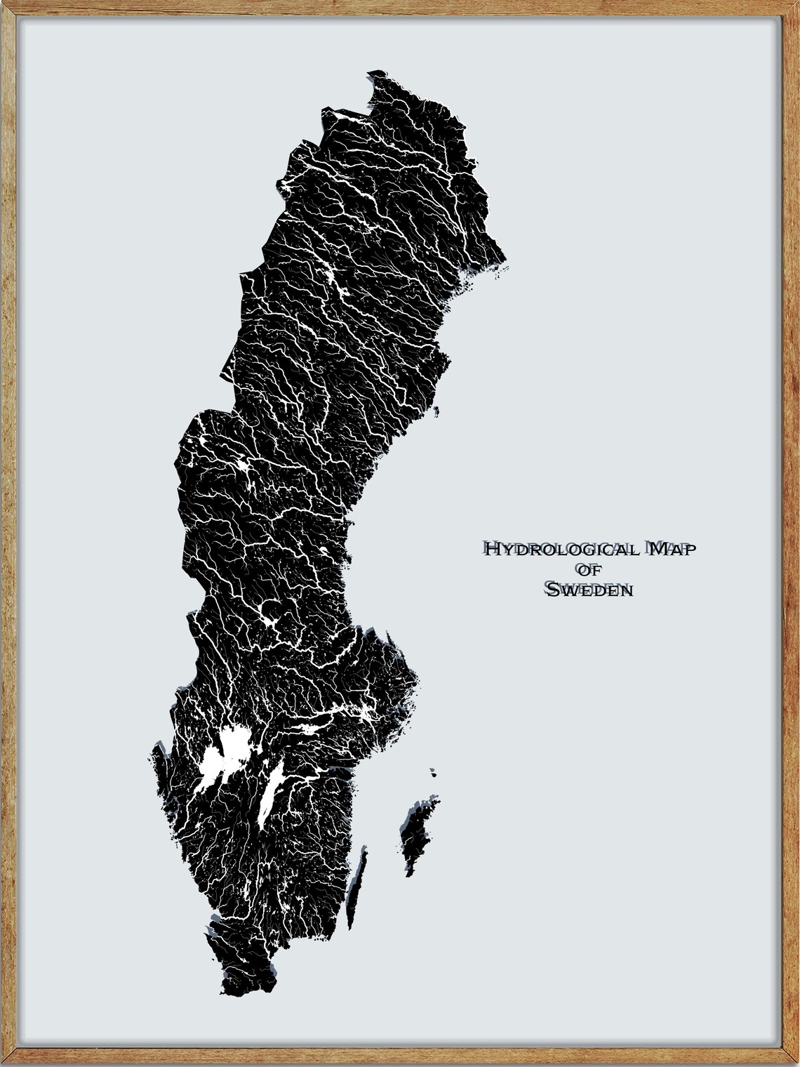 Sweden Hydrological Map of Rivers and Lakes Sweden Map - Etsy