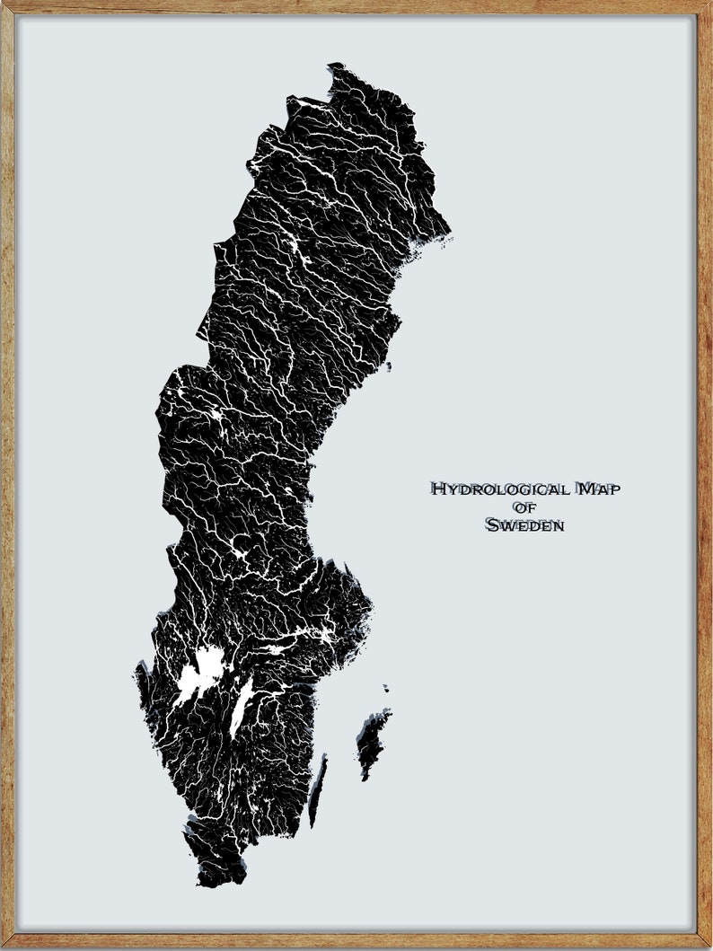 Sweden Hydrological Map of Rivers and Lakes Sweden Map - Etsy