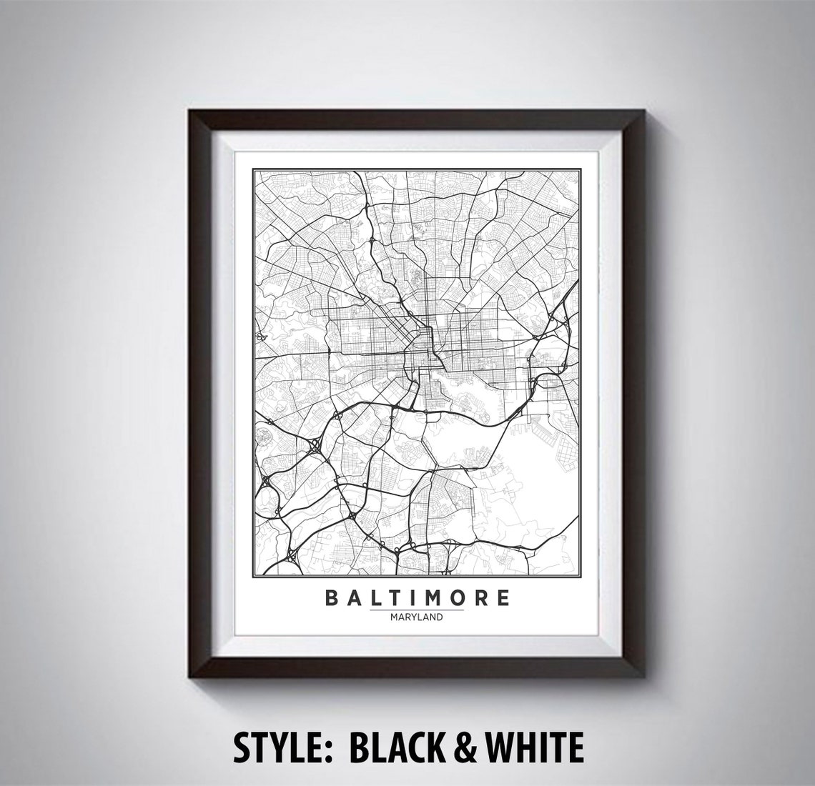 Map of Baltimore MD Baltimore Map Baltimore Poster | Etsy
