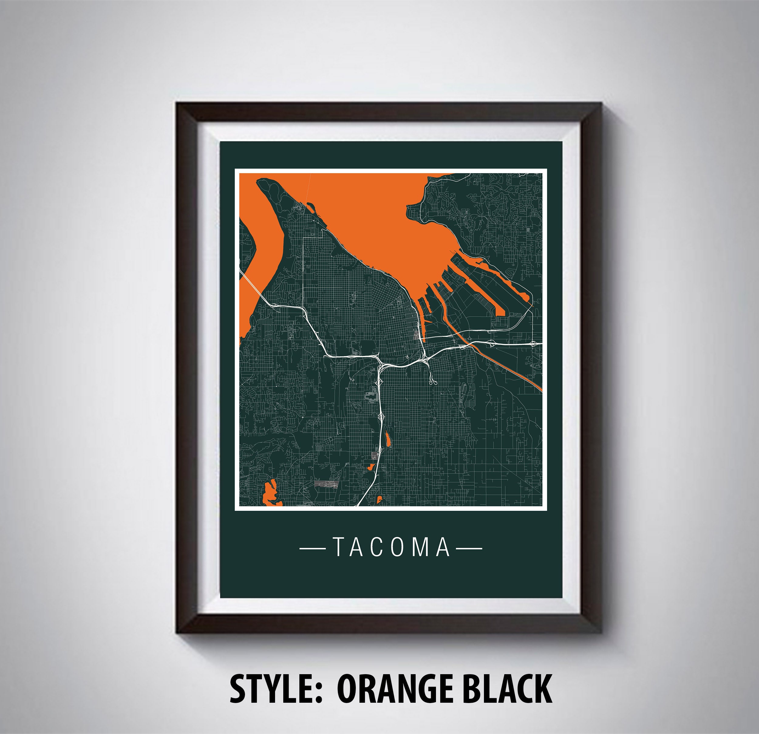 Map of Tacoma WA Tacoma Map Tacoma Poster Office Décor - Etsy