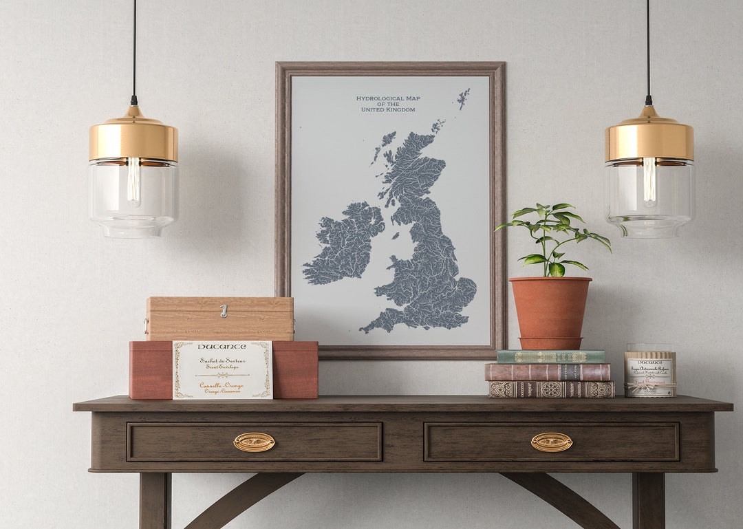 Hydrological Map of the UK and Ireland, Rivers and Lakes Print - Etsy