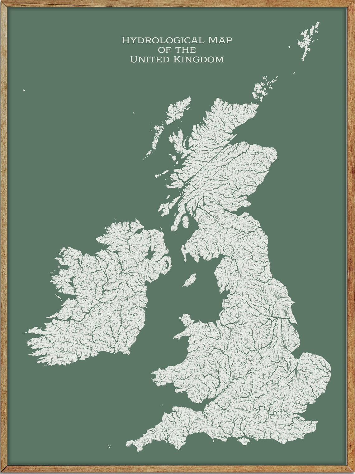 Hydrological Map of the UK and Ireland, Rivers and Lakes Print - Etsy
