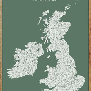 Hydrological Map of the UK and Ireland, Rivers and Lakes Print - Etsy