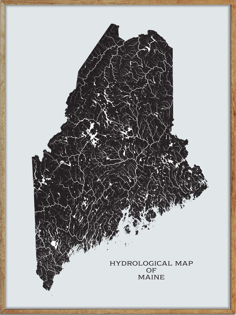 Maine Hydrological Map of Rivers and Lakes Maine Rivers | Etsy