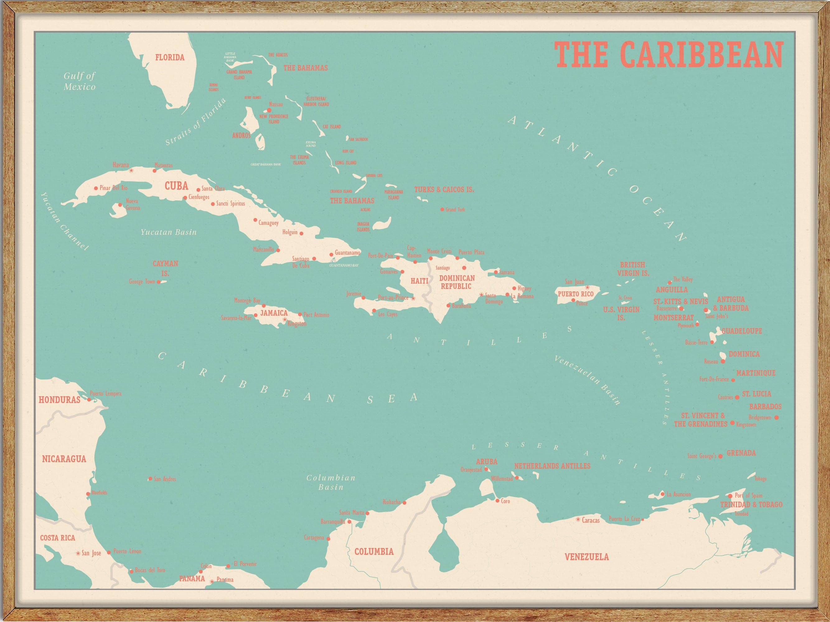 Caribbean Map Print Island and Countries of the Caribbean | Etsy