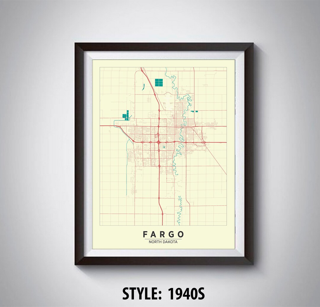 Map of Fargo, ND - Fargo Map - Fargo Poster - Office Décor - Wall Art ...