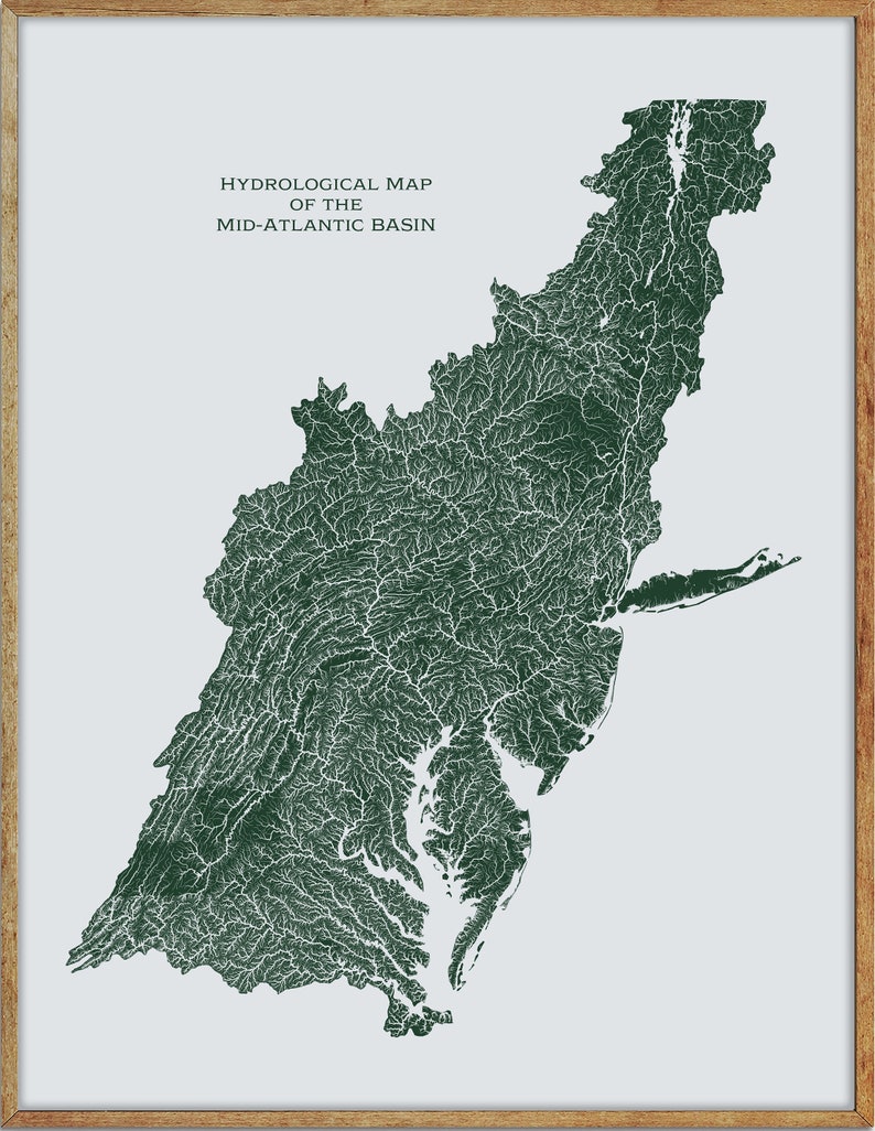 Mid-Atlantic Basin Hydrological Map of Rivers and Lakes | Etsy