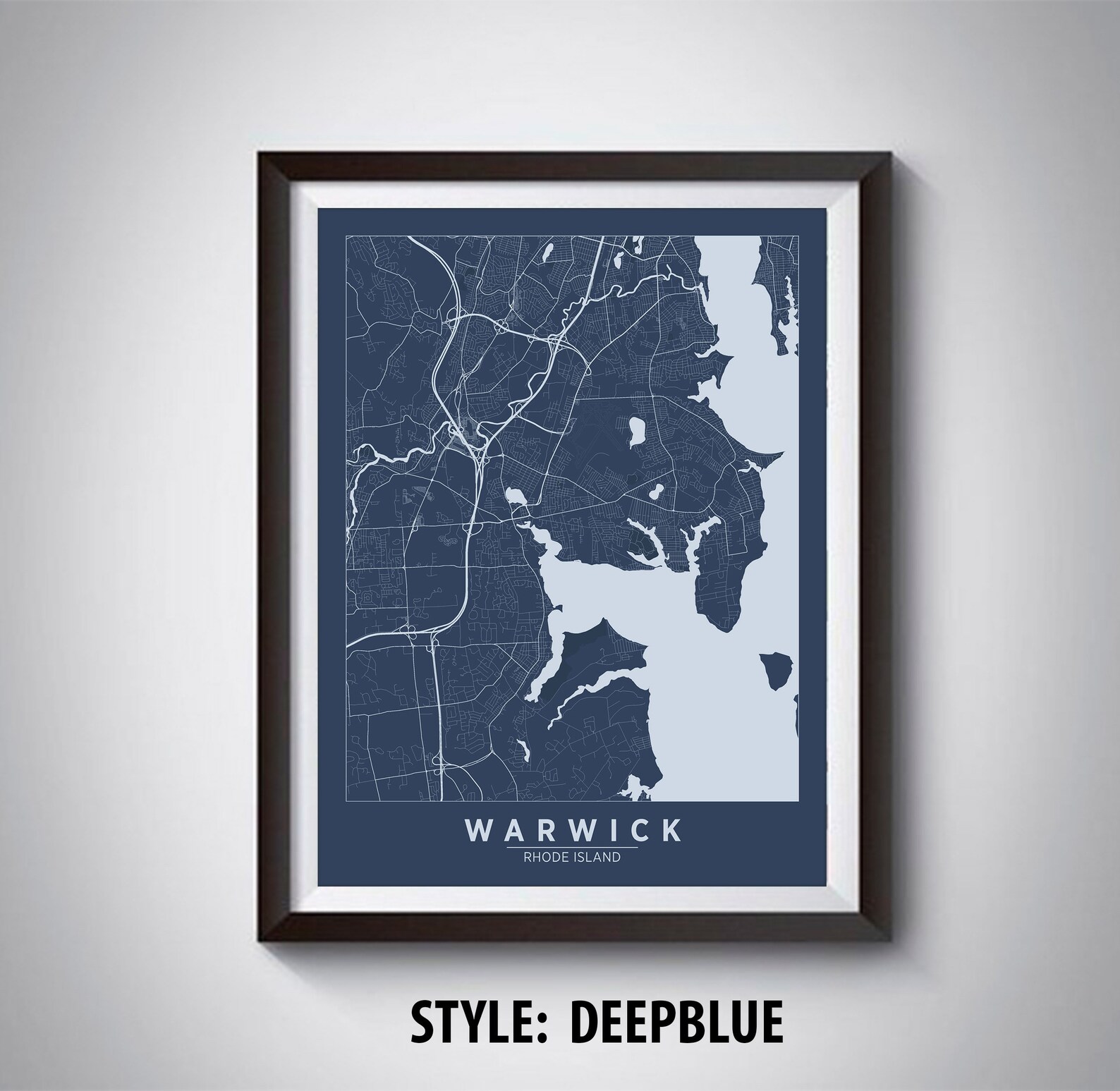 Map of Warwick, RI Warwick Map Warwick Poster Office Décor Wall Art ...
