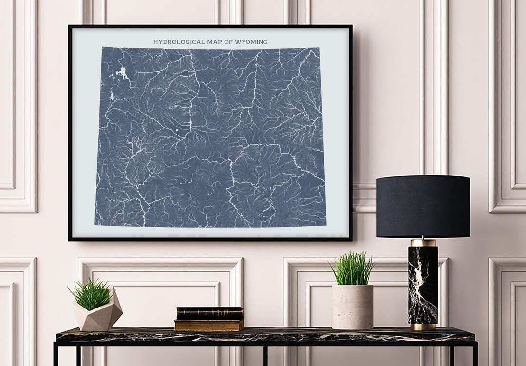 Wyoming Hydrological Map of Rivers and Lakes, Wyoming Rivers Poster Map ...